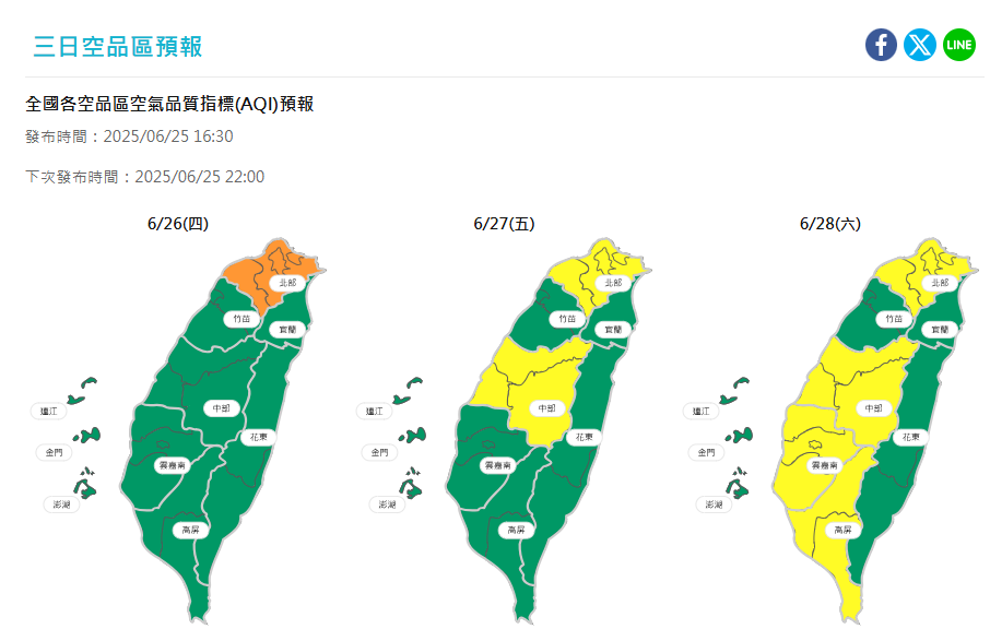 通報!6/26空氣品質預報有機會達敏感族群不健康等級，請民眾注意防護 - 新北市政府環境保護局